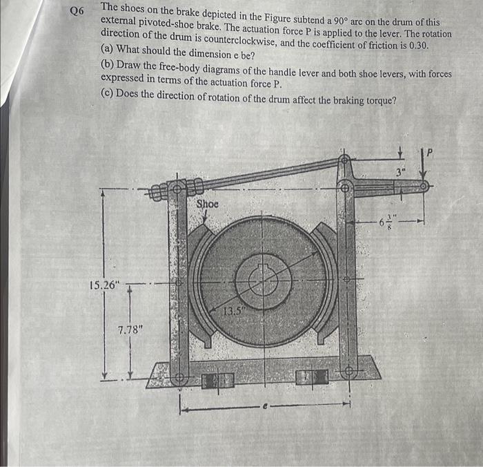 Solved 26 The shoes on the brake depicted in the Figure | Chegg.com