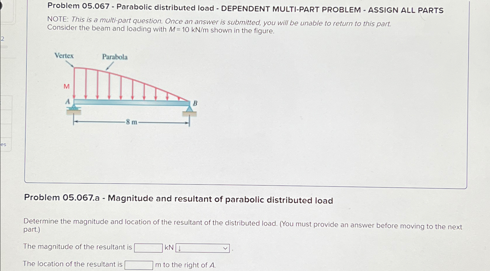 Solved Problem 05.067 - ﻿Parabolic distributed load - | Chegg.com