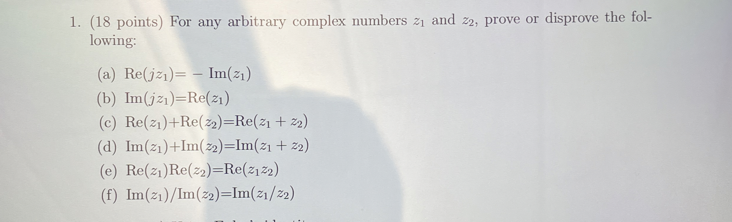 (18 ﻿points) ﻿For any arbitrary complex numbers z1 | Chegg.com