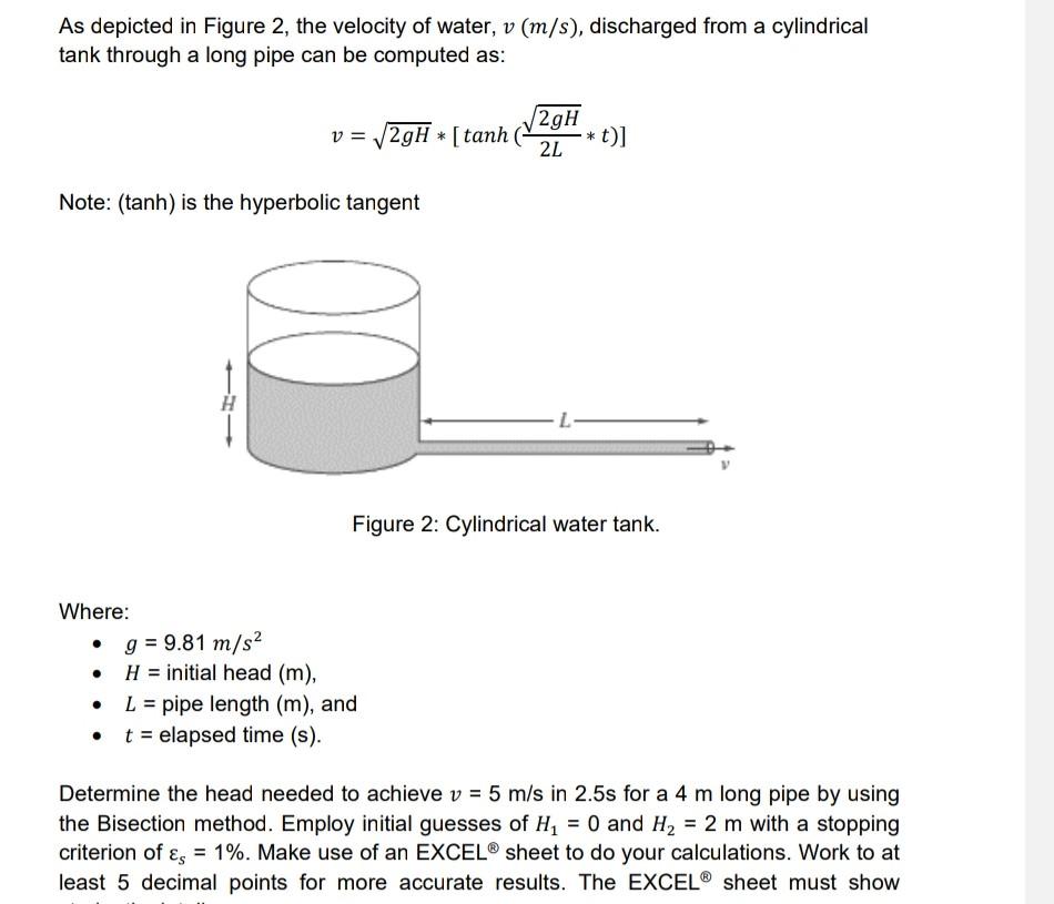 Solved As depicted in Figure 2, the velocity of water, v( | Chegg.com
