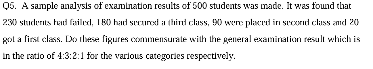 Solved Q5. ﻿A sample analysis of examination results of 500 | Chegg.com