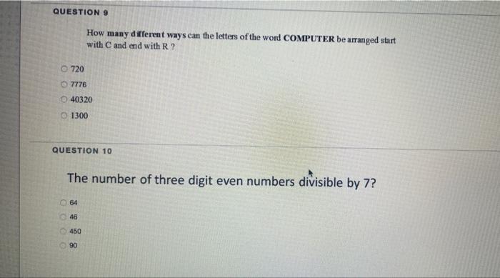 Solved QUESTION 9 How many different ways can the letters of | Chegg.com