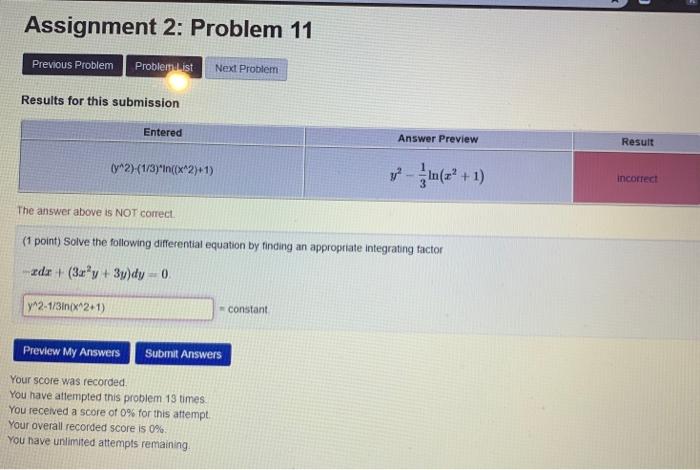 Solved Assignment 2: Problem 11 Previous Problem Problem ist | Chegg.com