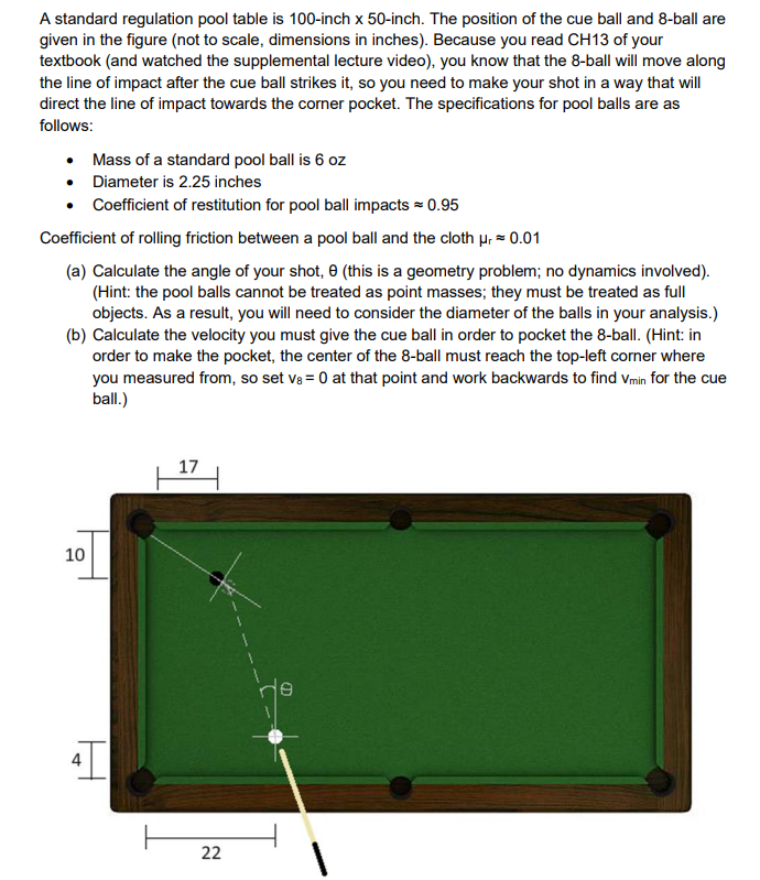 Solved A standard regulation pool table is 100 -inch | Chegg.com