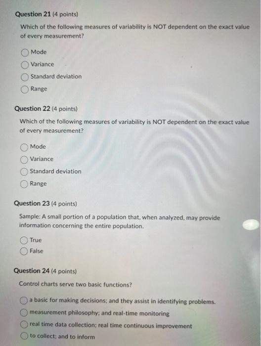 Solved Which of the following measures of variability is NOT | Chegg.com