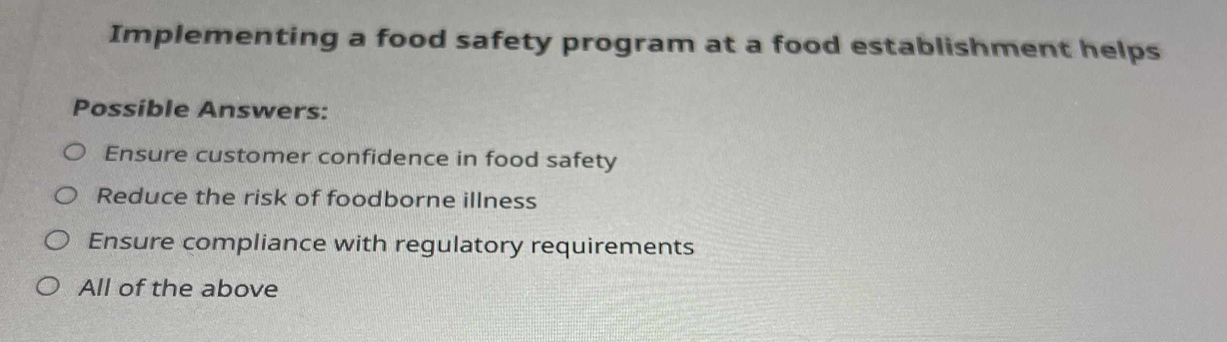 Solved Implementing a food safety program at a food | Chegg.com