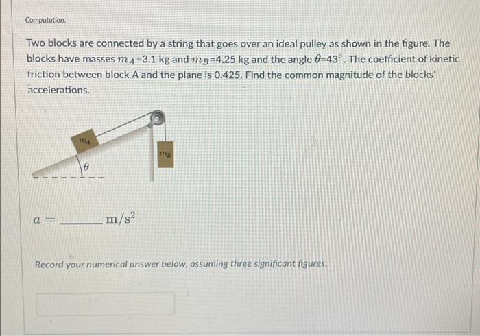 Solved Computation Two blocks are connected by a string that | Chegg.com