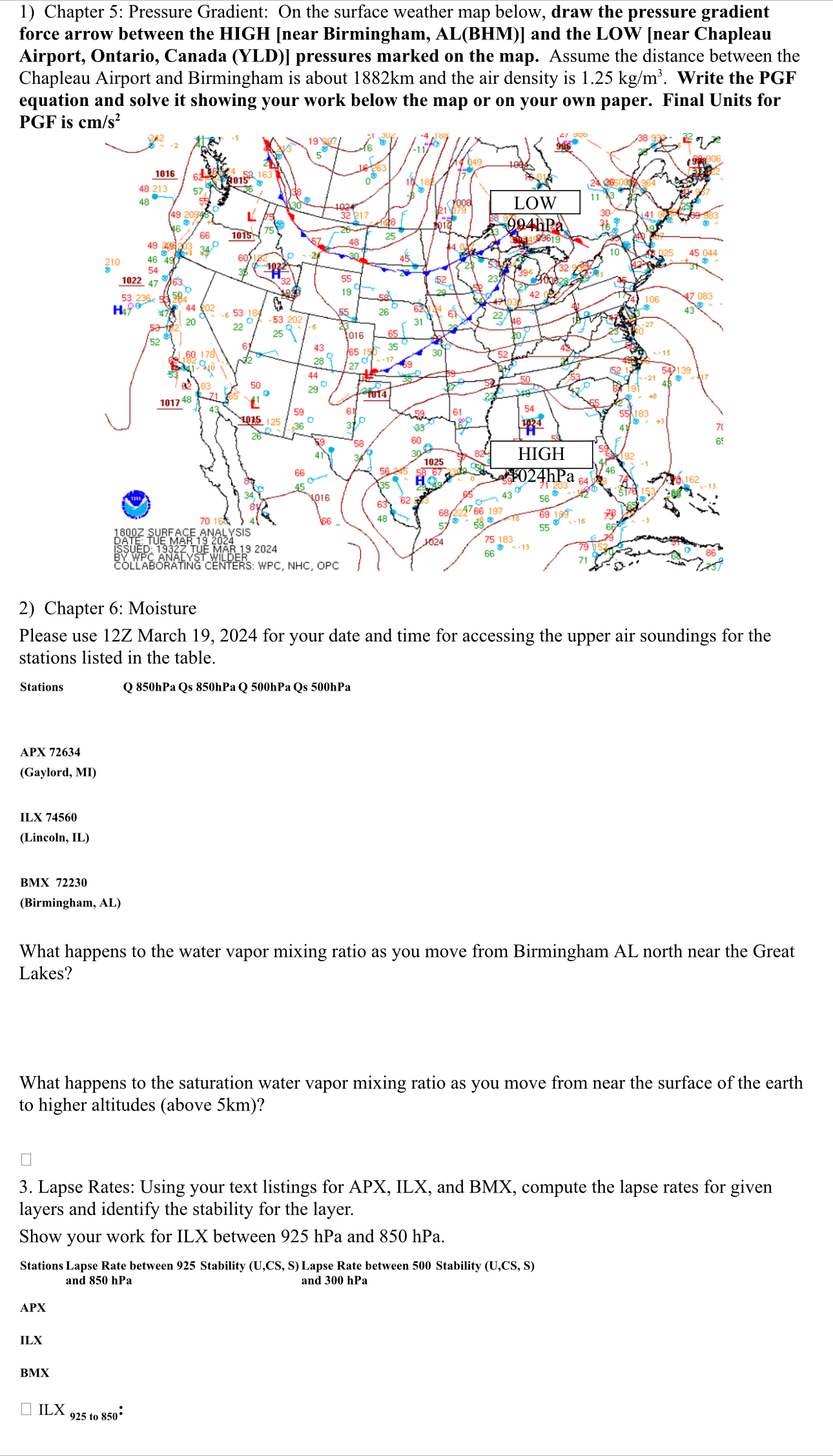 Solved Chapter 5: Pressure Gradient: On the surface weather | Chegg.com