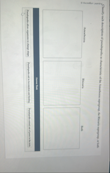 Solved Classify each description of pseudopodia as | Chegg.com
