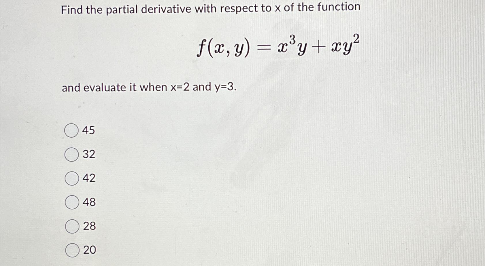Solved Find the partial derivative with respect to x ﻿of the | Chegg.com