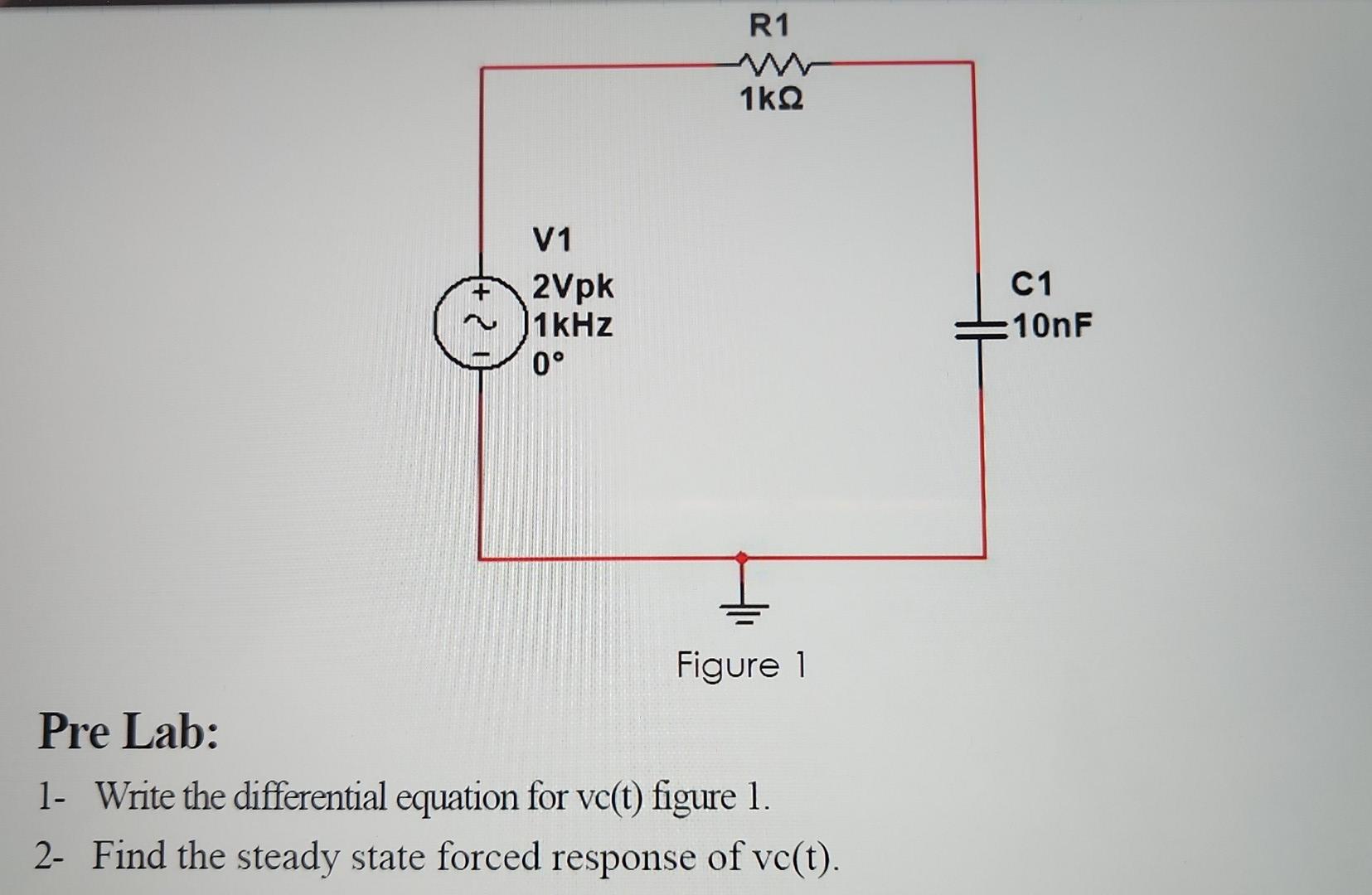 Solved Pre Lab: 1- Write the differential equation for vc(t) | Chegg.com