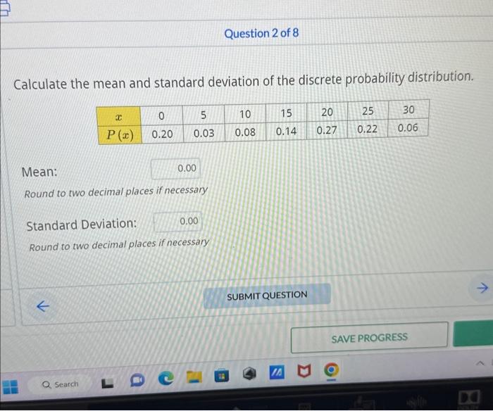 Solved Calculate the mean and standard deviation of the | Chegg.com