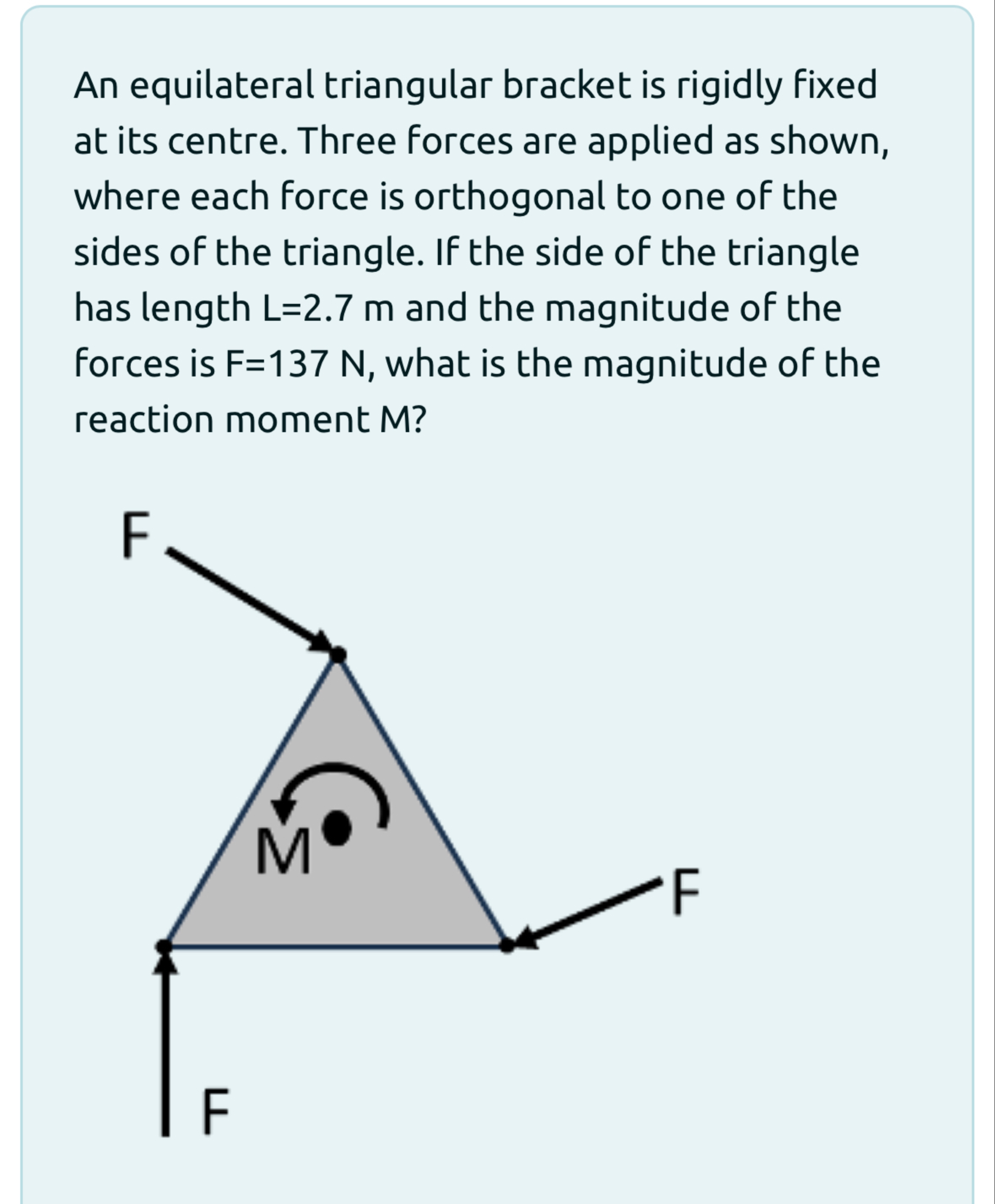 Solved An equilateral triangular bracket is rigidly fixedat | Chegg.com