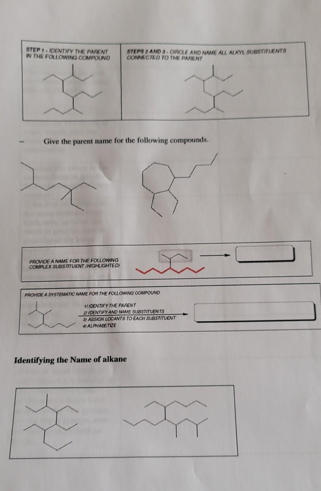 Solved - Give the parent name for the following compounds. | Chegg.com
