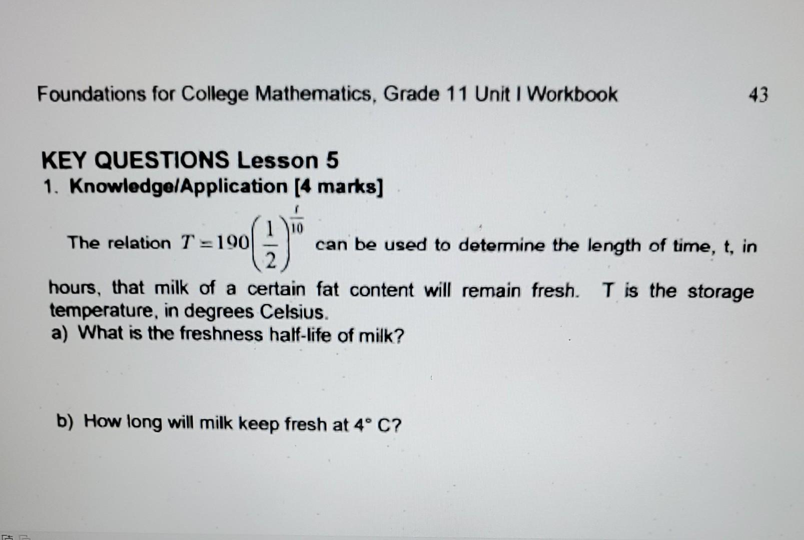 Solved Foundations for College Mathematics, Grade 11 Unit I | Chegg.com