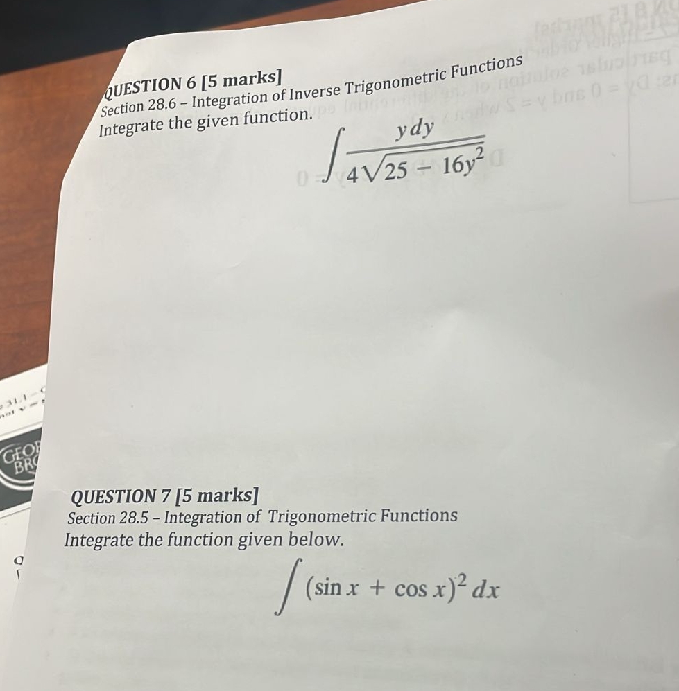 Solved QUESTION 6 [5 ﻿marks]Section 28.6 - ﻿Integration of | Chegg.com