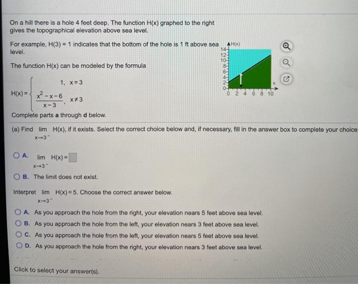 Solved On a hill there is a hole 4 feet deep. The function | Chegg.com