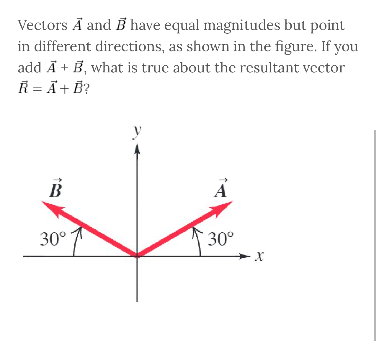 Solved Vectors vec(A) ﻿and vec(B) ﻿have equal magnitudes but | Chegg.com