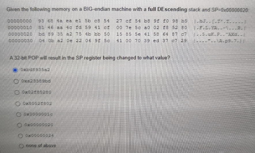 Solved Given the following memory on a BIG-endian machine | Chegg.com