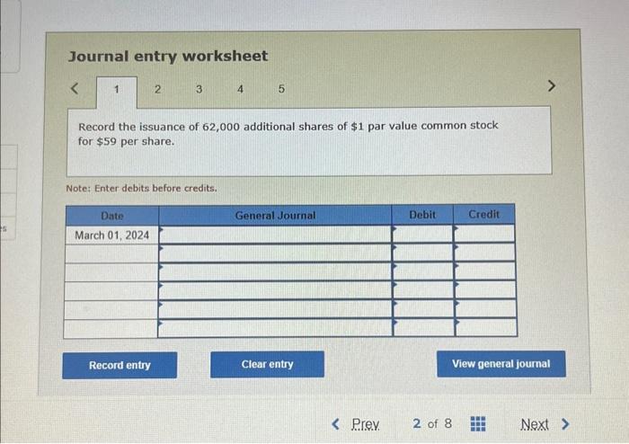 Exercise 10-12 (Algo) Record common stock, treasury | Chegg.com
