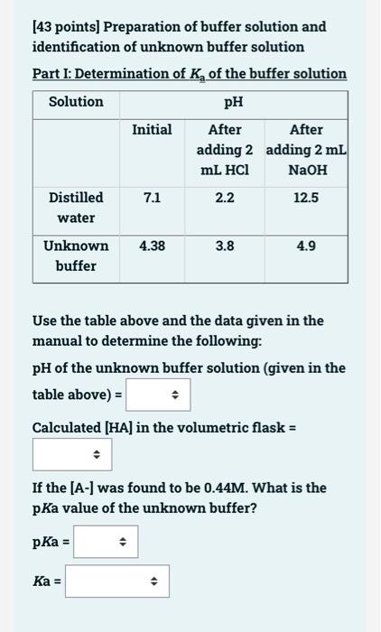 Solved [43 points] Preparation of buffer solution and | Chegg.com