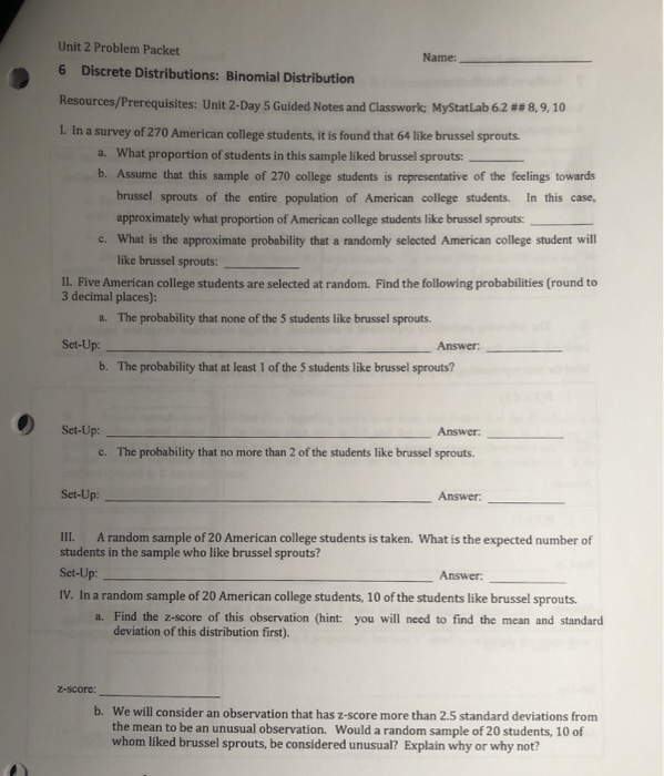Solved Unit 2 Problem Packet 6 Discrete Distributions: | Chegg.com