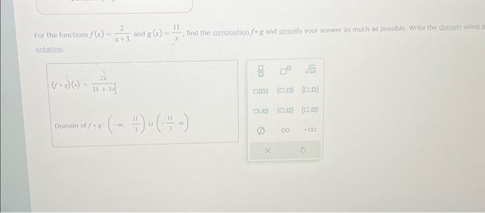 Solved For the functions f(x) = notation. 2 x+3 2x (fog)(x) | Chegg.com