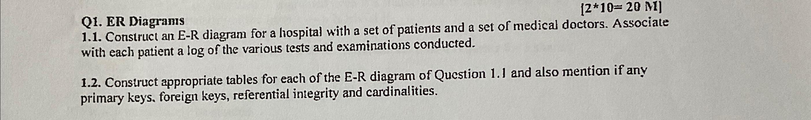 Solved Q1. ﻿ER Diagrams2***1010=20M1.1. ﻿Construct an E-R | Chegg.com