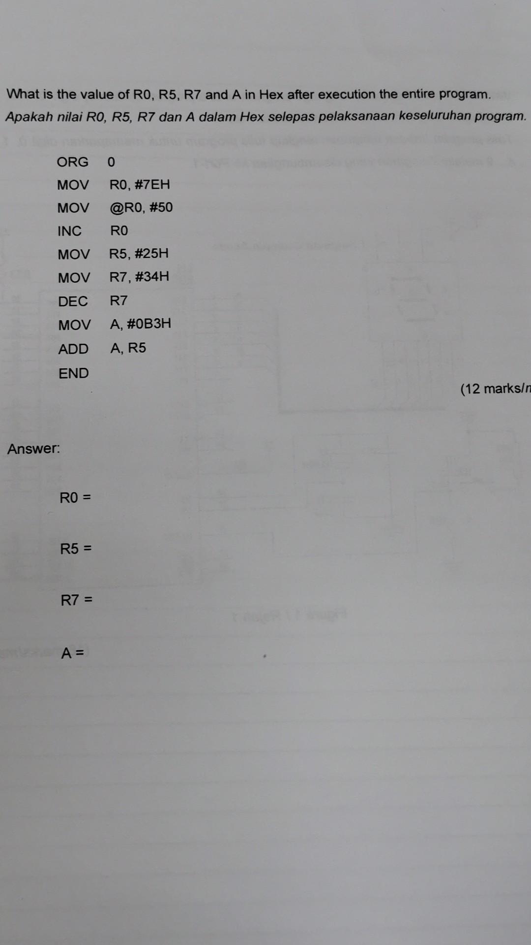 Solved What is the value of RO,R5,R7 and A in Hex after | Chegg.com