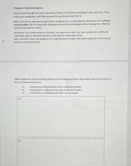 Solved How Do I Solve Parts 1 3 Of Problem 4 Sex Linked 1334
