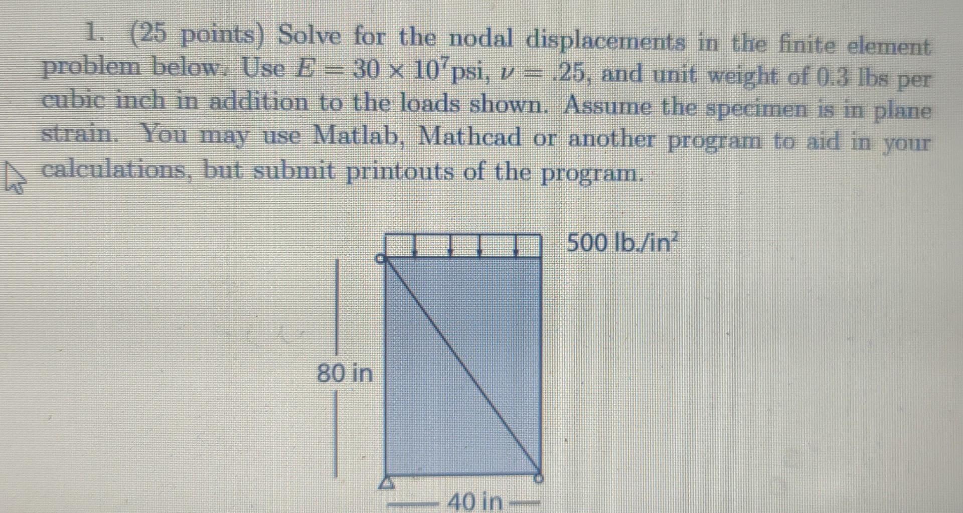 1. (25 points) Solve for the nodal displacements in | Chegg.com