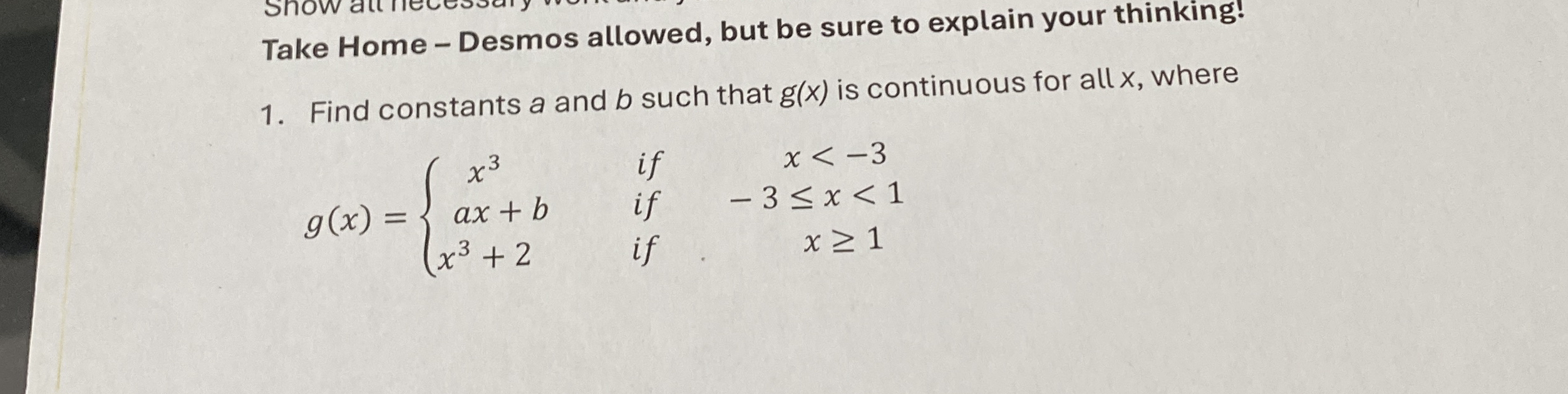 Solved Take Home - ﻿Desmos allowed, but be sure to explain | Chegg.com