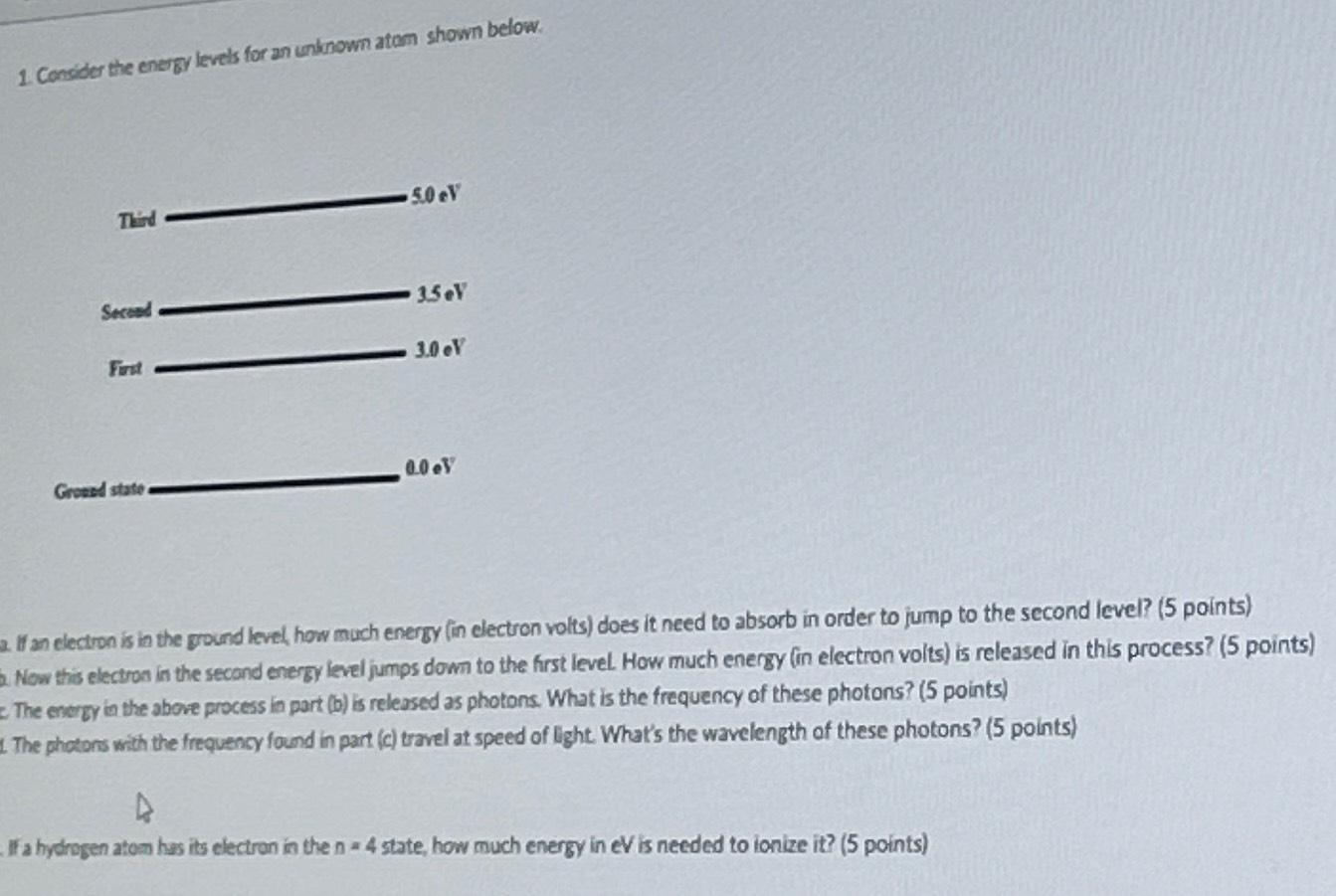 Solved Consider the energy levels for an unknown aton shown | Chegg.com