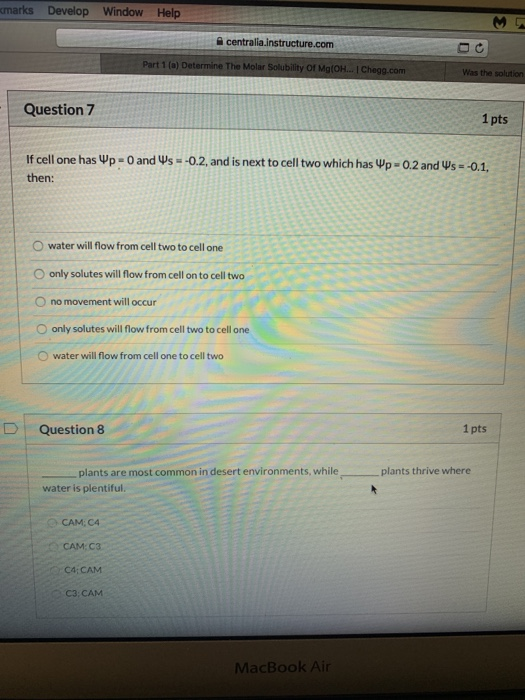 Solved kmarks Develop Window Help centralia. Instructure.com | Chegg.com