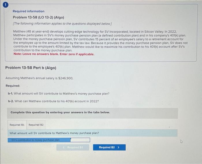 Solved Required information Problem 13-58 (LO 13-2) (Algo) | Chegg.com