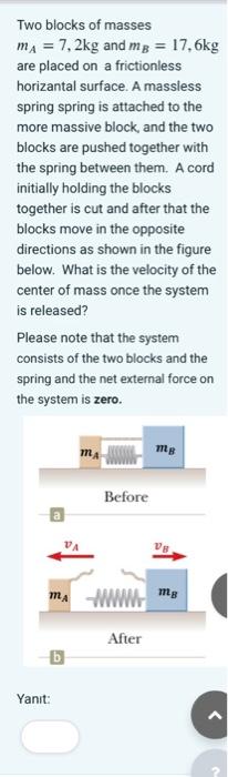Solved Two blocks of masses mA=7,2 kg and mB=17,6 kg are | Chegg.com