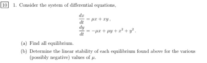 Solved 10 1. Consider the system of differential equations, | Chegg.com