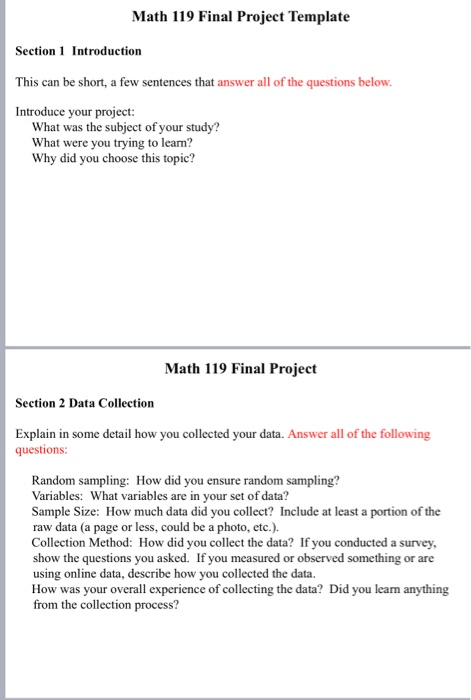 Math 119 Final Project Template Section 1 | Chegg.com
