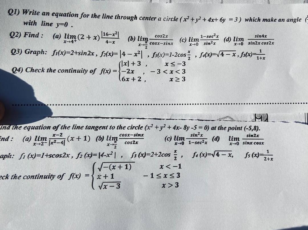Solved Q1) Graph the following functions : (1) V4 – x2,-2