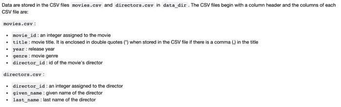 Solved Data are stored in the CSV files movies.csv and | Chegg.com