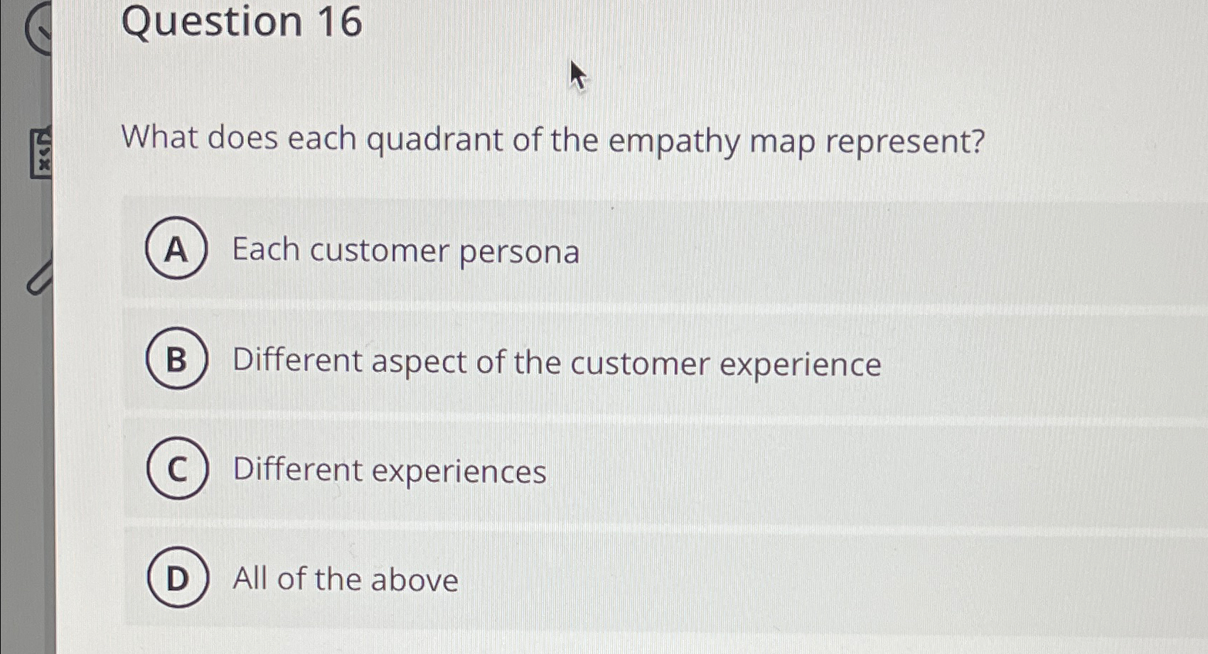 Solved Question 16What does each quadrant of the empathy map | Chegg.com
