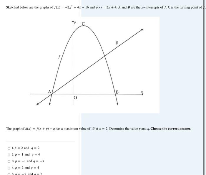 Solved Sketched below are the graphs of f(x)=−2x2+4x+16 and | Chegg.com