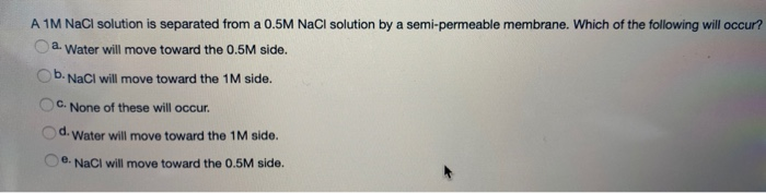 Solved A 1M NaCl solution is separated from a 0.5M NaCl | Chegg.com