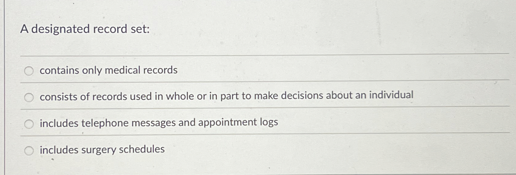 Solved A designated record set:contains only medical | Chegg.com