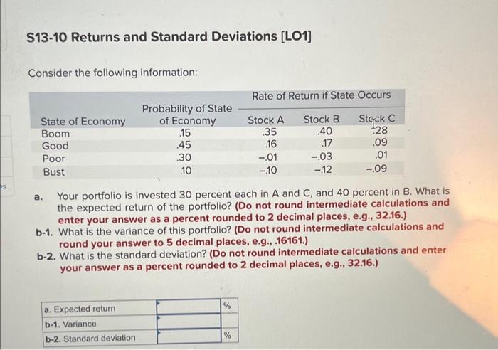Solved S13-10 Returns and Standard Deviations [LO1] Consider | Chegg.com