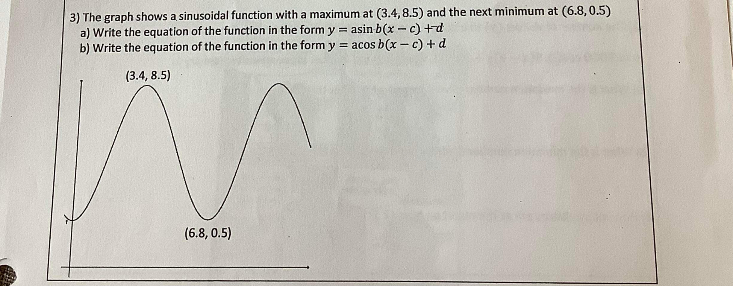The graph shows a sinusoidal function with a maximum | Chegg.com