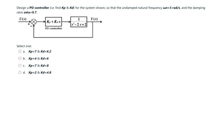 Solved Design a PD controller (i.e. find Kp&κd ) for the | Chegg.com