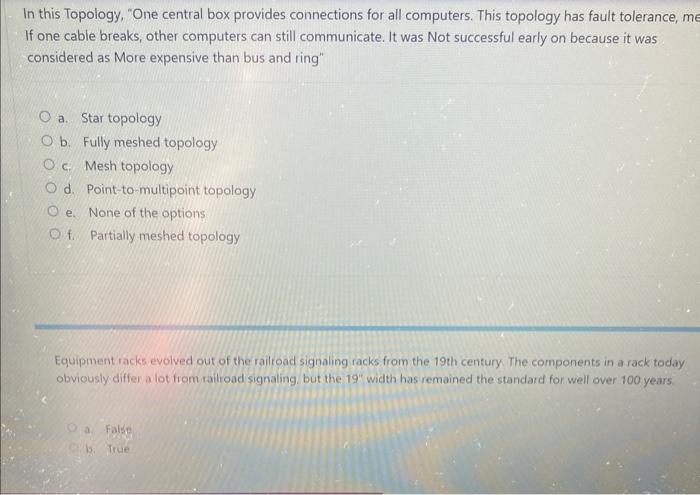 Solved In this Topology, "One central box provides | Chegg.com