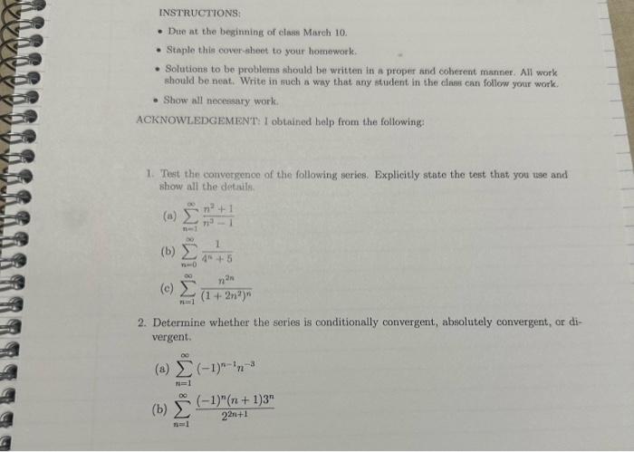 Solved INSTRUCTIONS: - Due at the beginning of elass March | Chegg.com