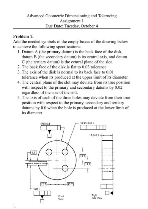 Solved Advanced Geometric Dimensioning and Tolerncing | Chegg.com